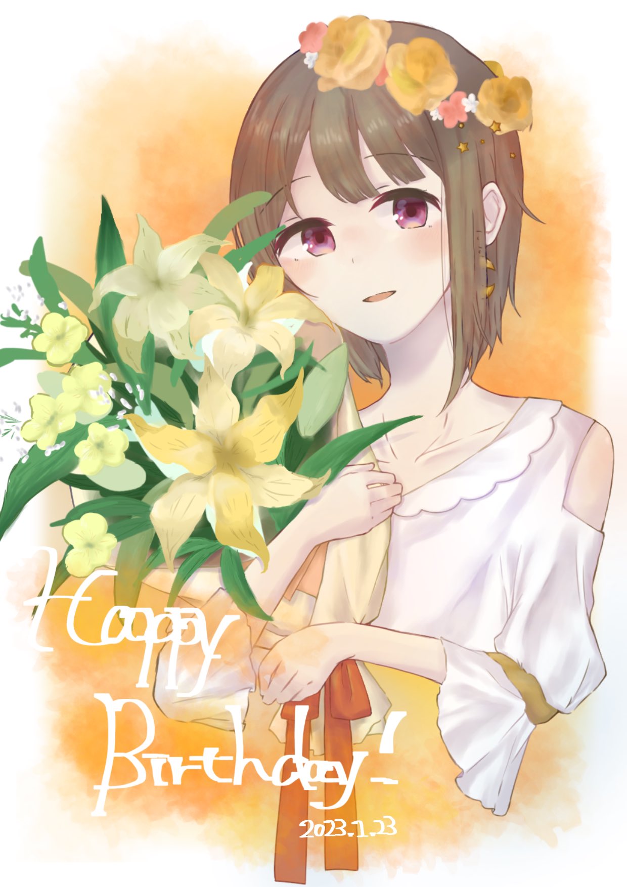 Xbooru - 1girl artist name artist request birthday brown hair eyebrows ...